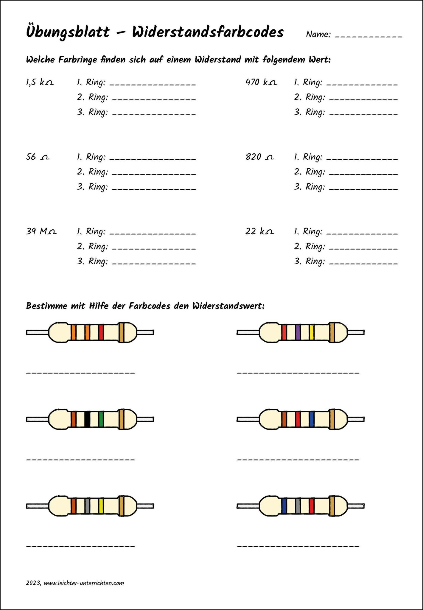 Widerstandsfarbcodes - Übungsblatt - Leichter Unterrichten