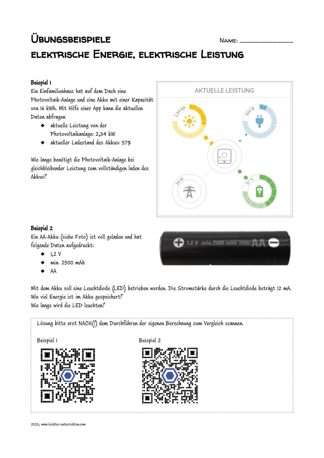 Übungsblatt: elektrische Energie, elektrische Leistung - Leichter ...